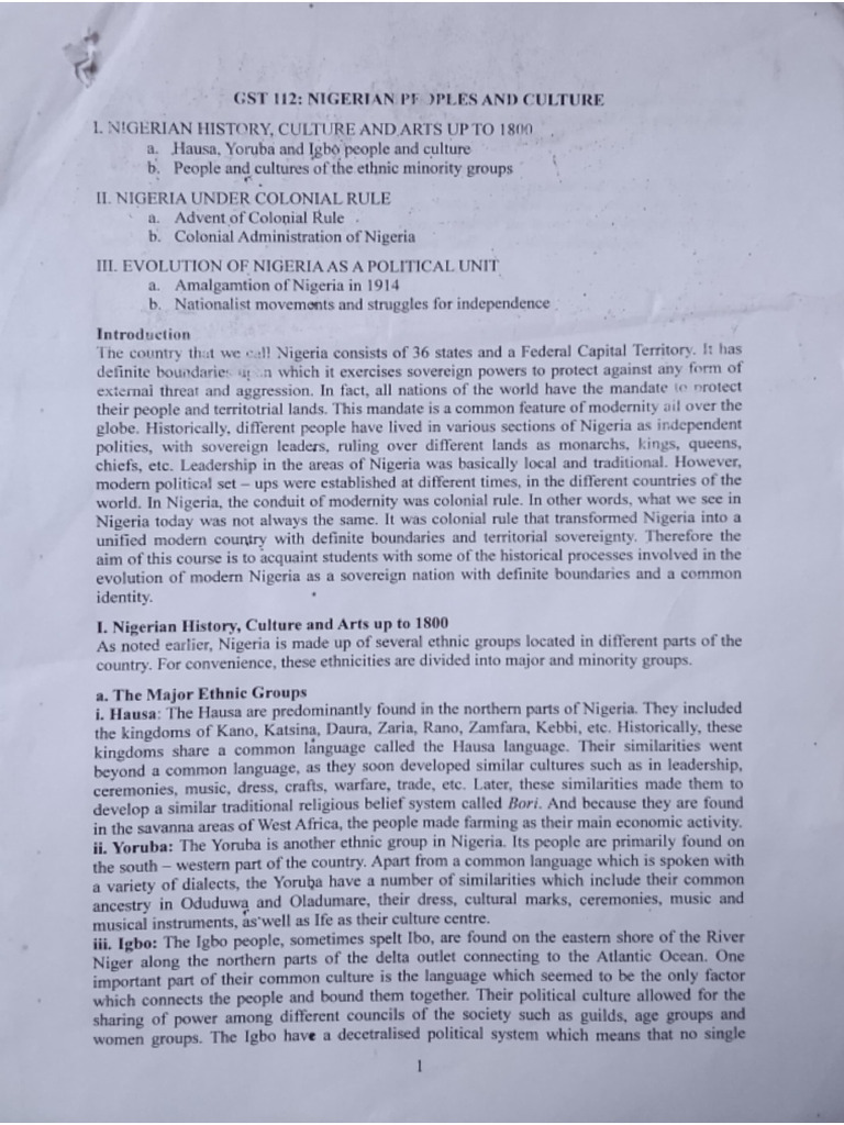 GST - 112. Nigerian Peoples and Culture | PDF