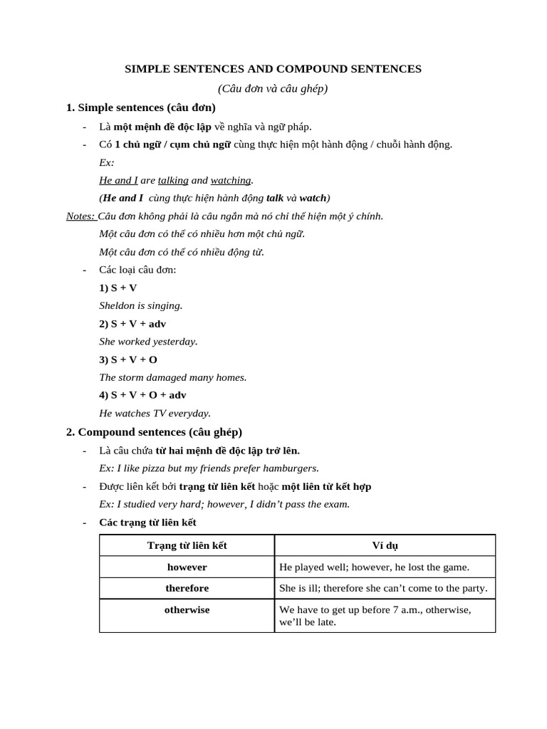 SIMPLE SENTENCES AND COMPOUND SENTENCES | PDF