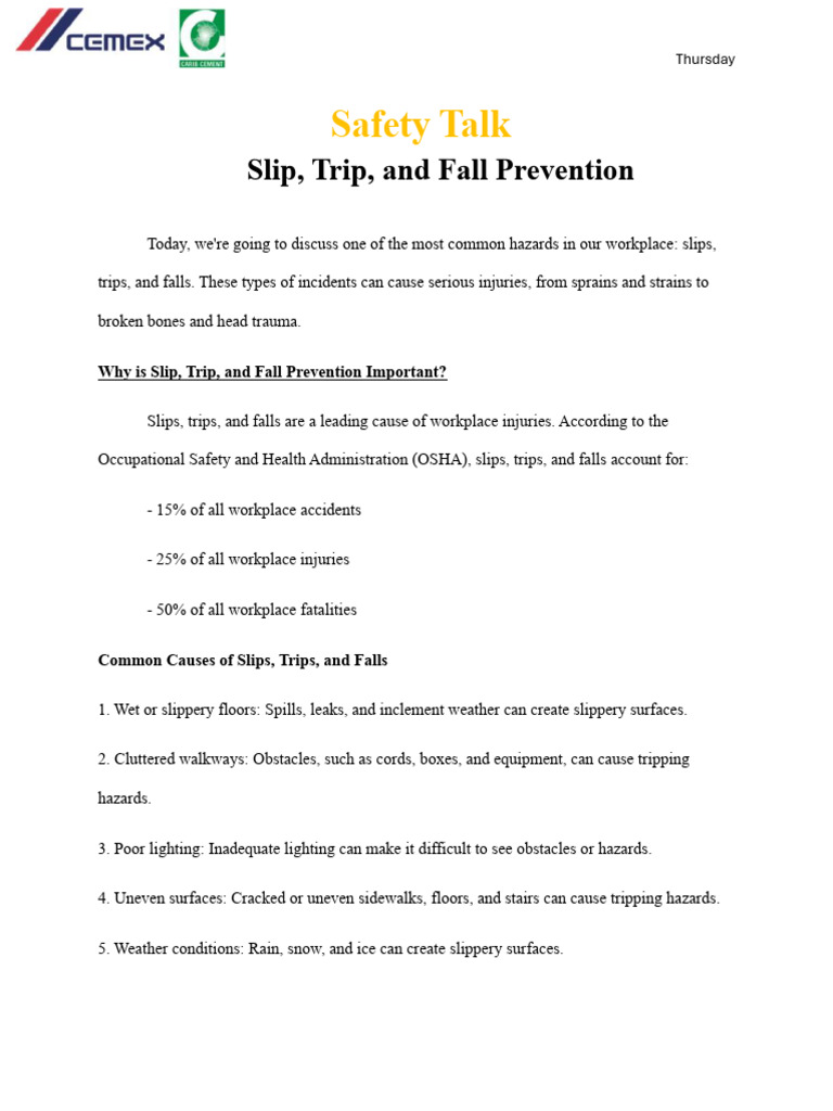 4. Slip, Trip, and Fall Prevention | PDF | Safety | Hazards