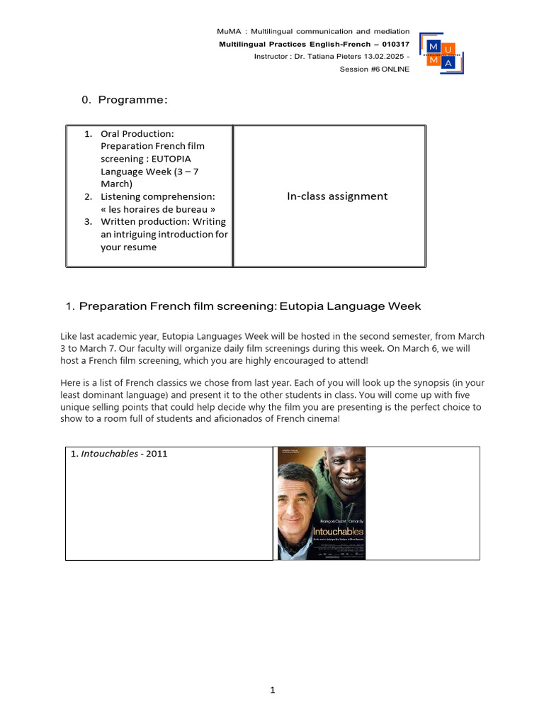 French Film Screening Preparation Guide | PDF | Human Communication