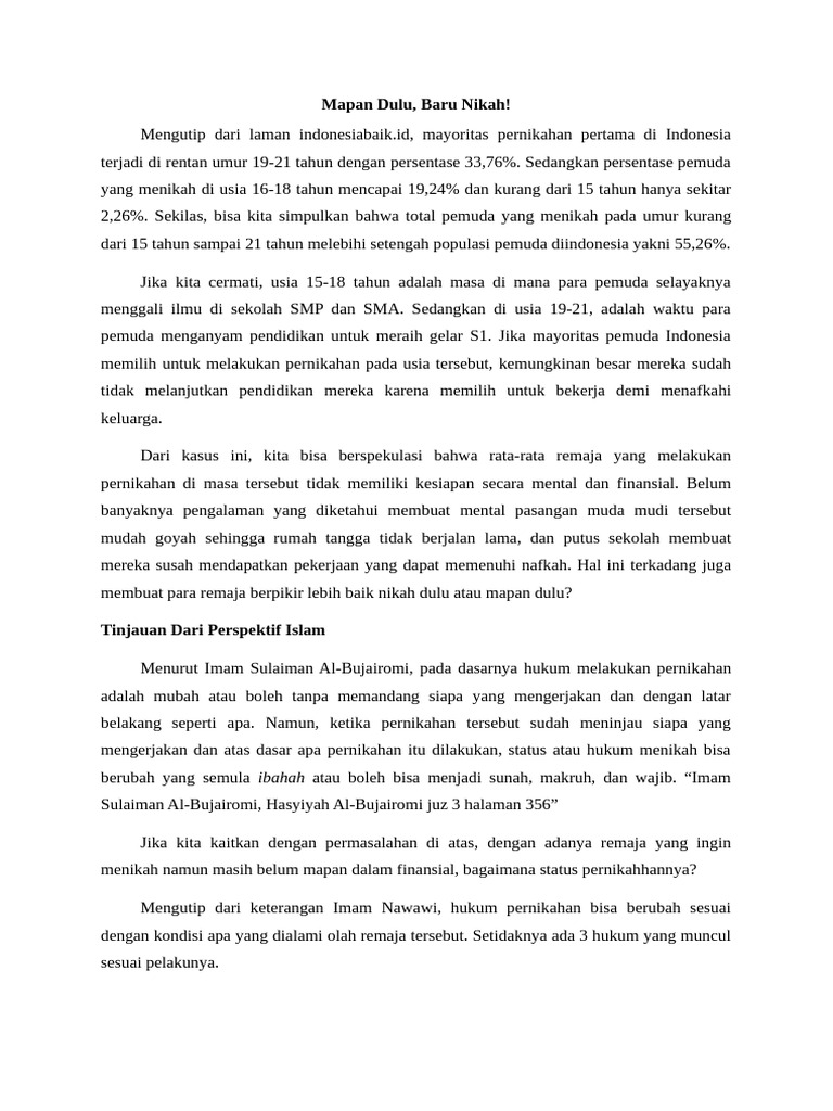 Usia Mapan Sebelum Menikah | PDF