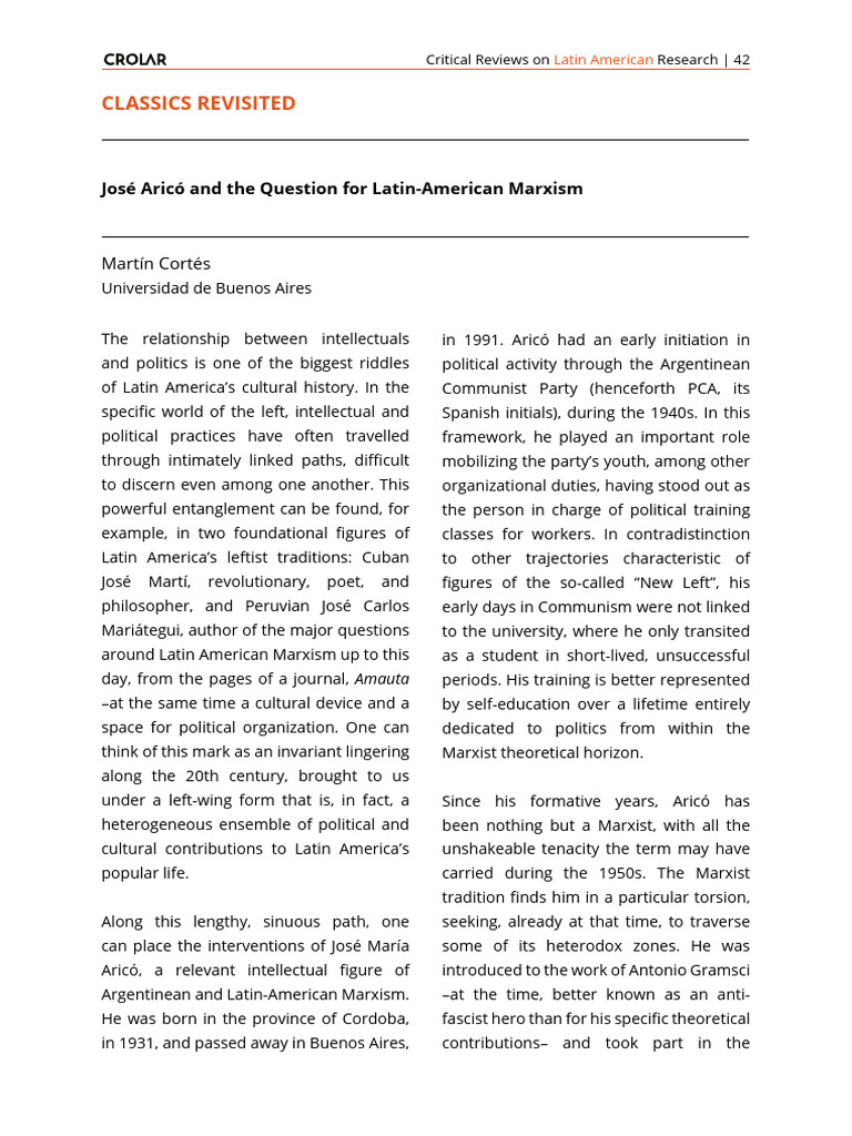 Aricó's Influence on Latin American Marxism | PDF | Marxism | Karl Marx