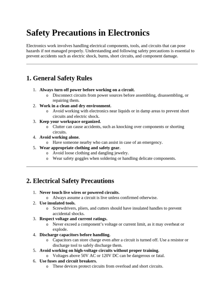 Safety Precautions in Electronics | PDF | Electrical Network | Capacitor