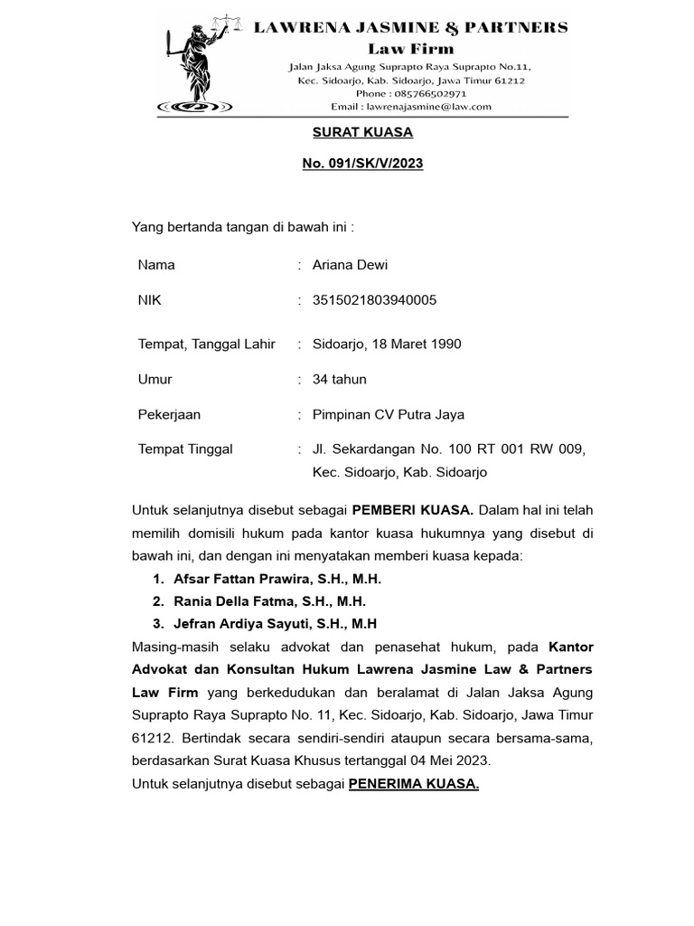 Surat Kuasa Khusus KHT | PDF