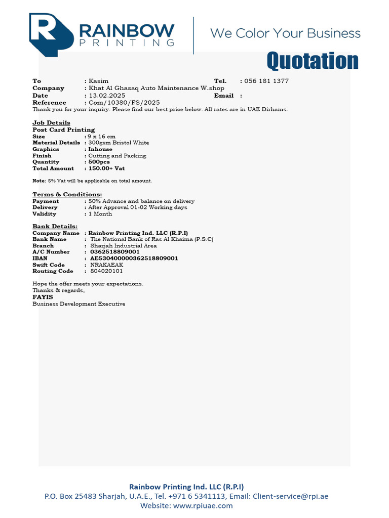 Khat Al Ghasaq Auto Maintenance Job Card | PDF