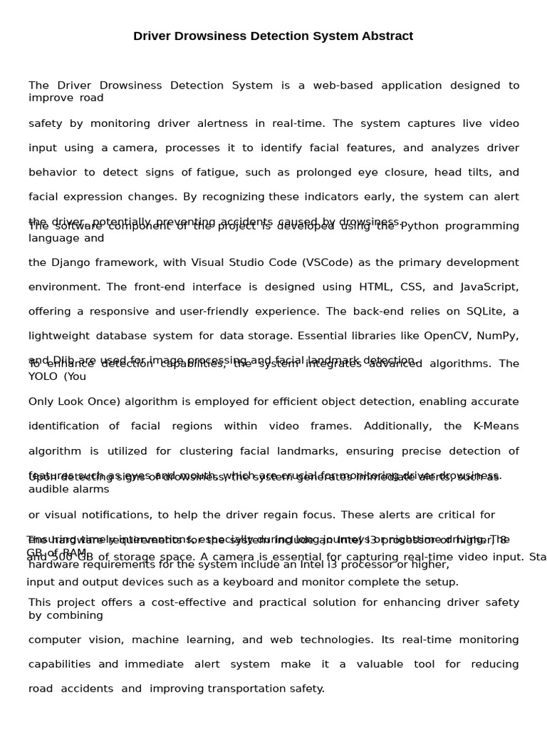 Driver Drowsiness Detection Abstract Enhanced | PDF | Computer Vision ...