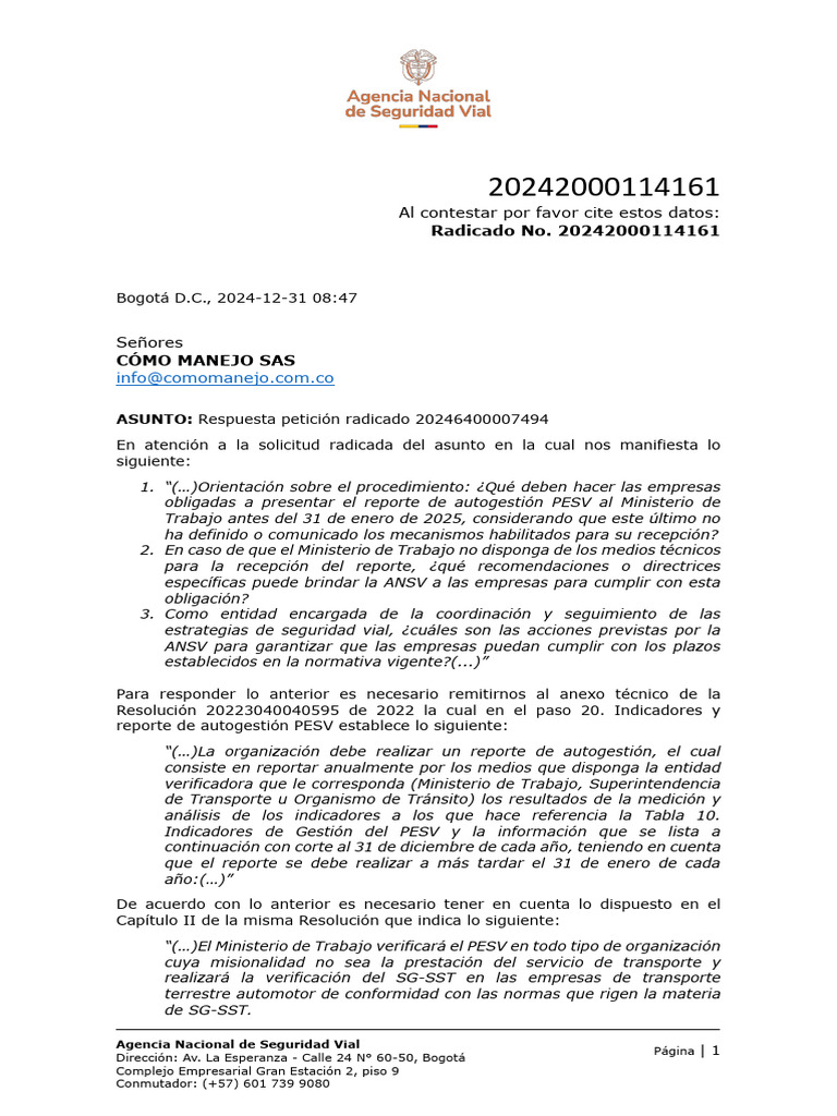 Respuesta Radicado 20246400007494 | PDF | Transporte