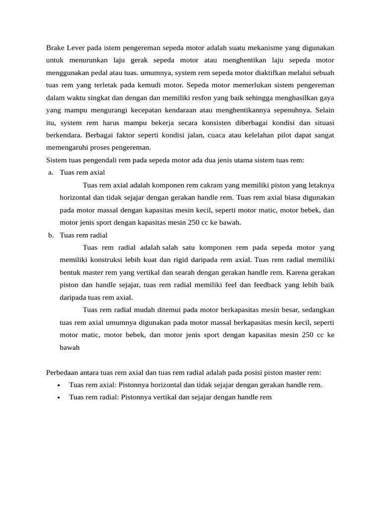 Brake Lever Pada Istem Pengereman Sepeda Motor Adalah Suatu Mekanisme ...