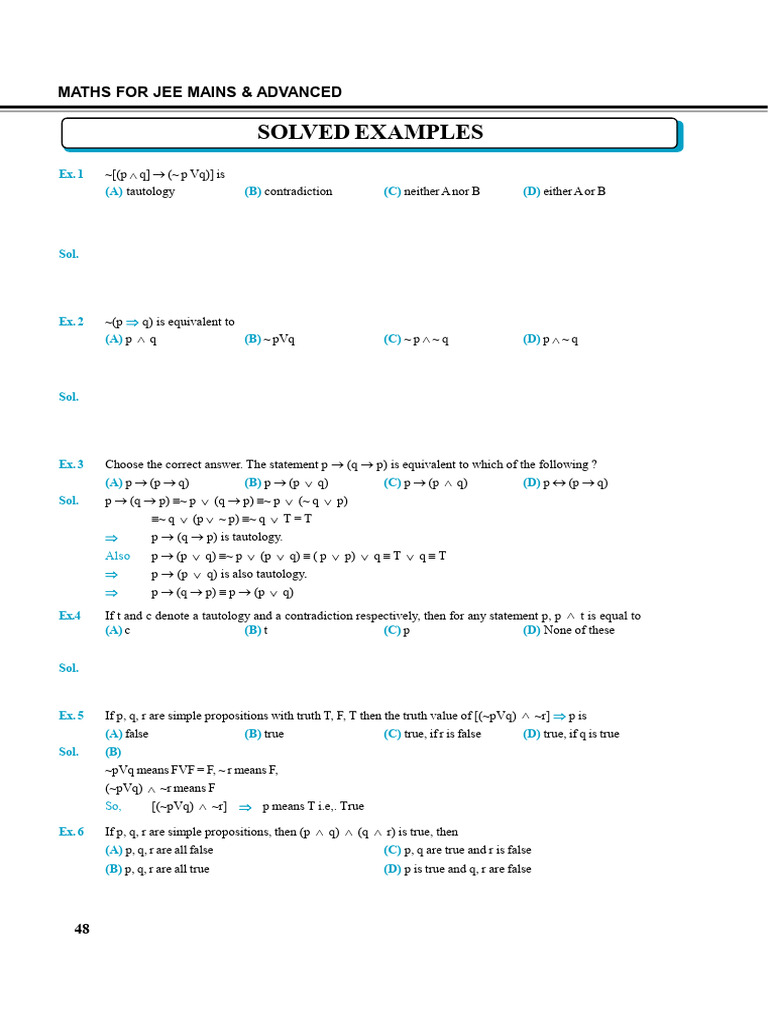 XI - Maths - Module - 5 - Reasoning (Exercise) | PDF | Contradiction ...
