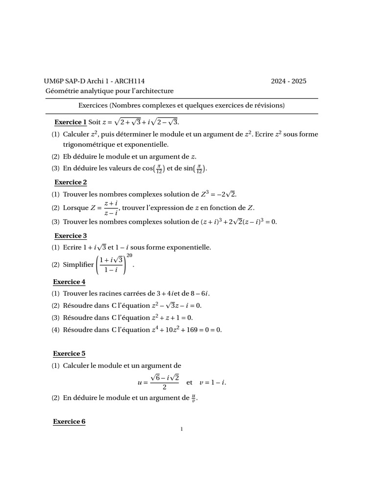 Exercices de géométrie analytique en architecture | PDF | Nombre ...