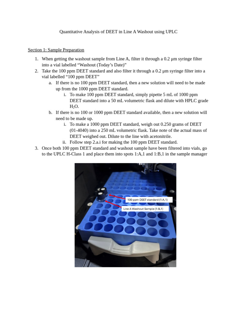 DEET Washout Line A SOP | PDF | High Performance Liquid Chromatography ...
