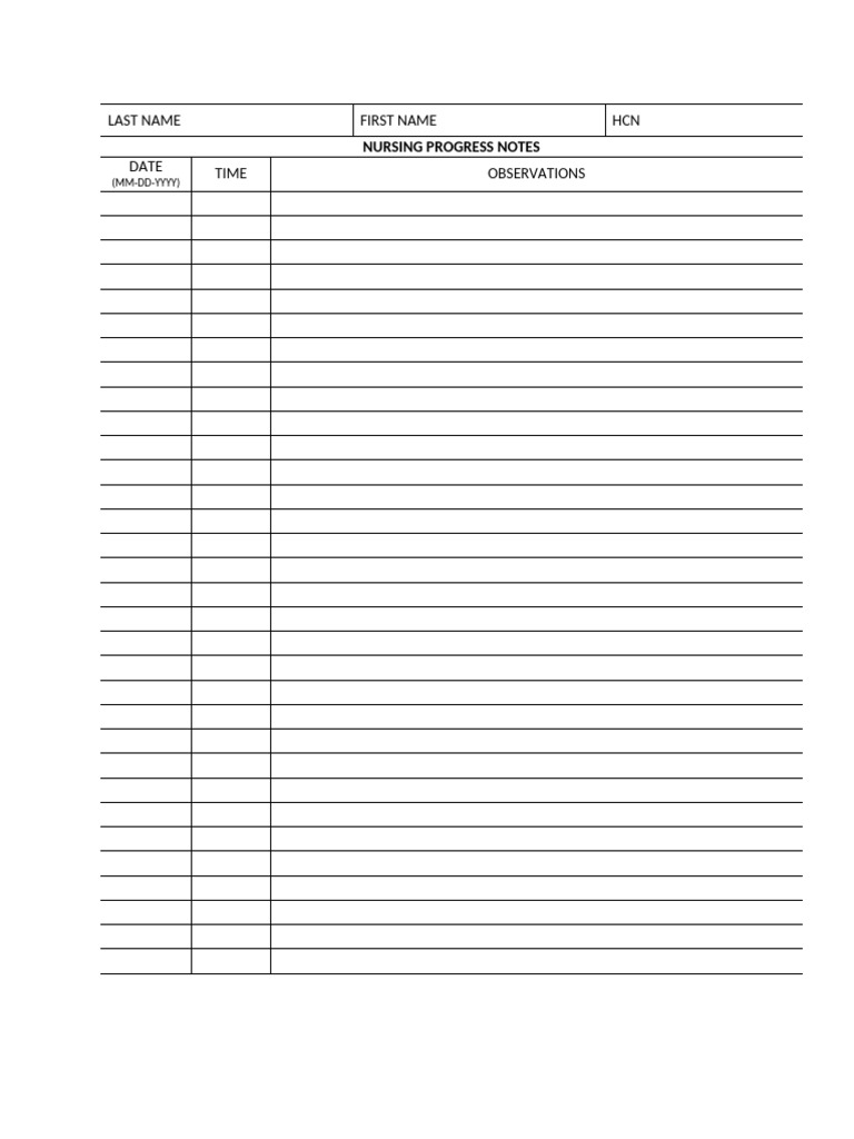 Blank Nursing Progress Notes | PDF