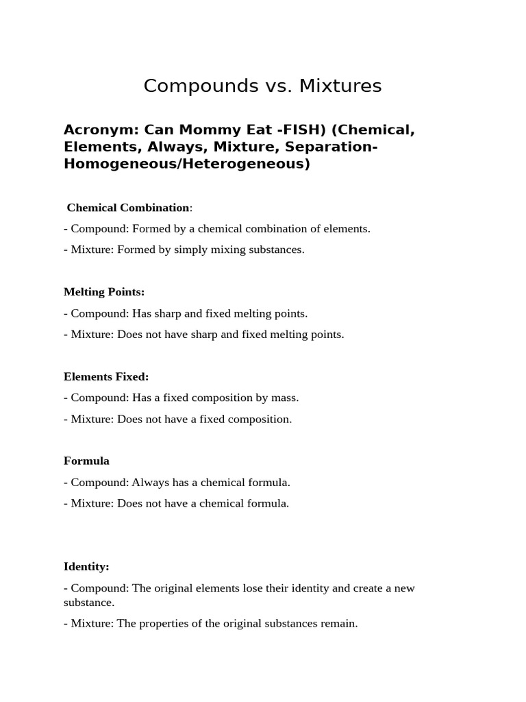 Compounds Vs Mixtures | PDF