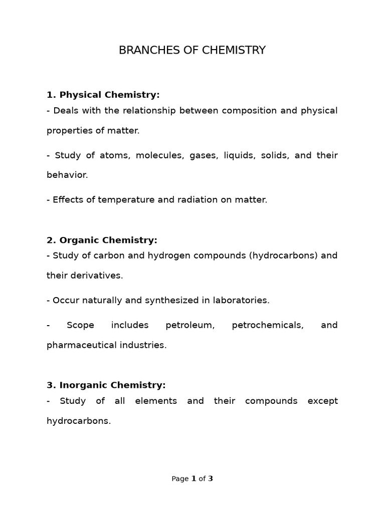 Overview of Chemistry Branches | PDF