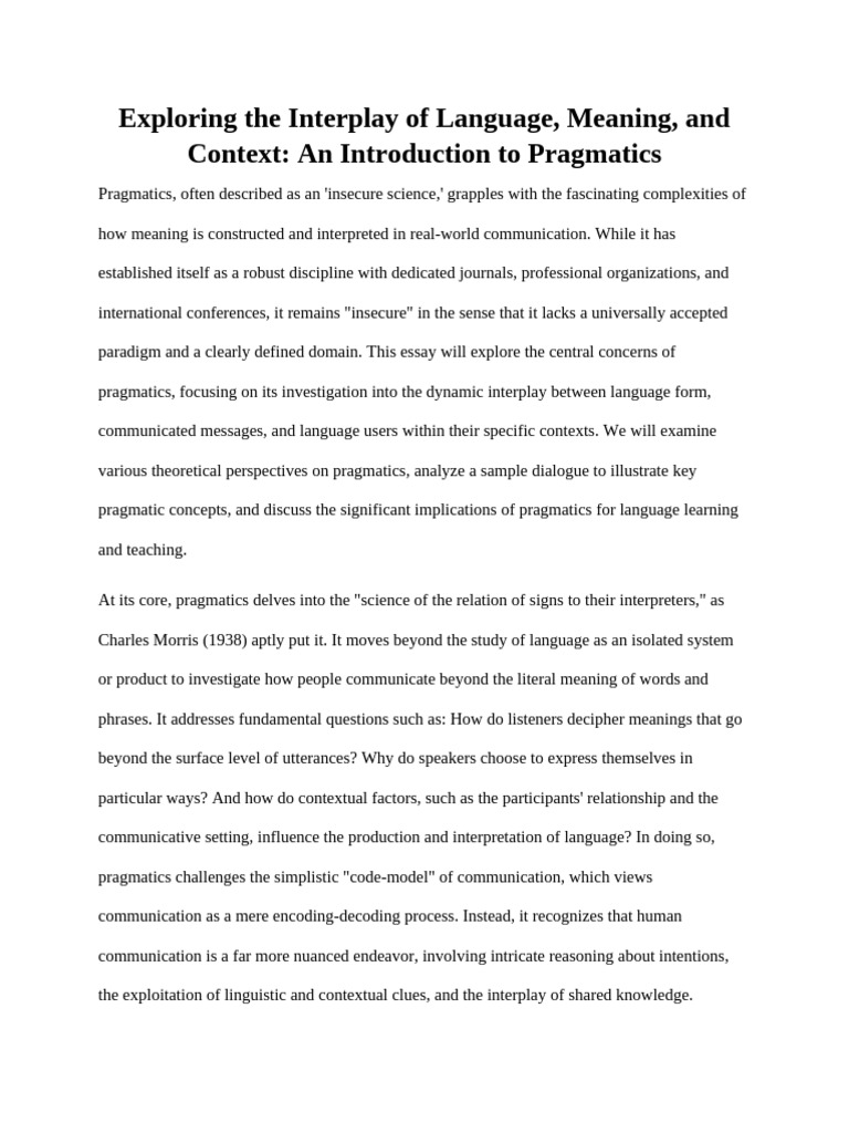 Introduction To Pragmatics | PDF | Semantics | Linguistics