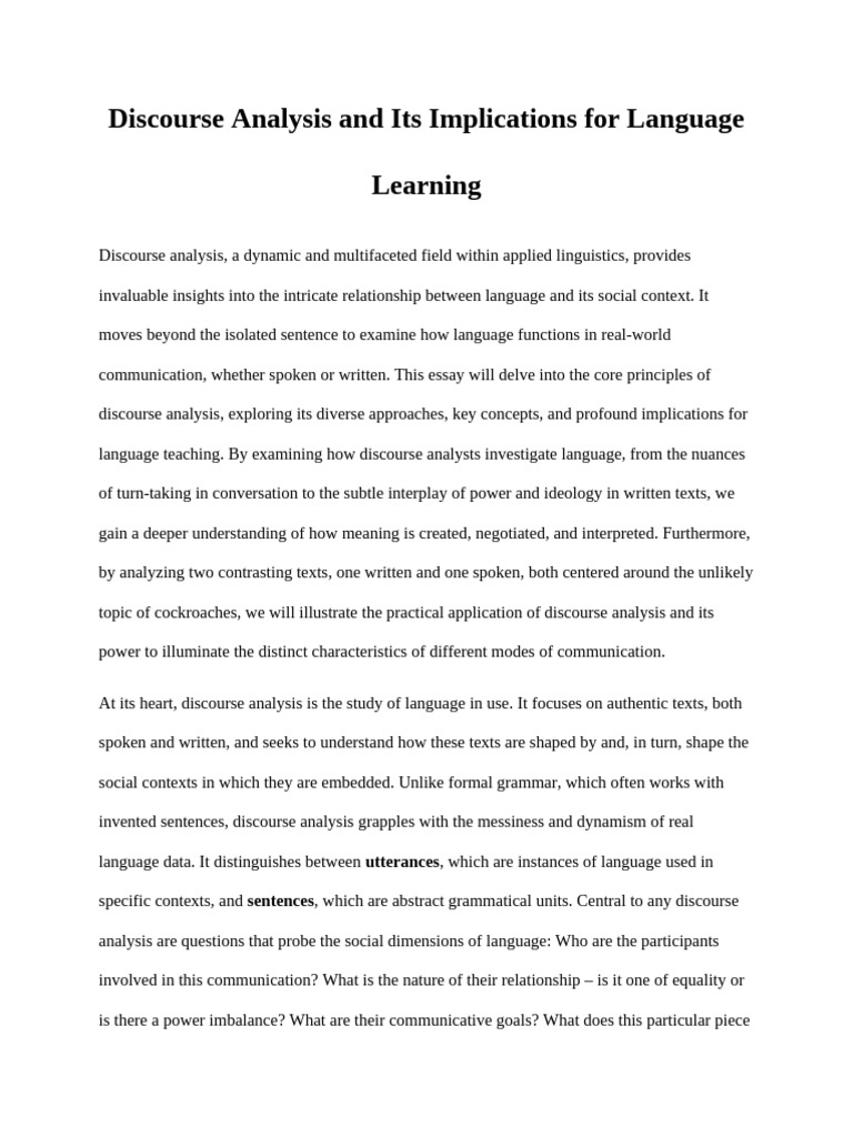 Discourse Analysis and Its Implications For Language Learning | PDF | Linguistics | Analysis