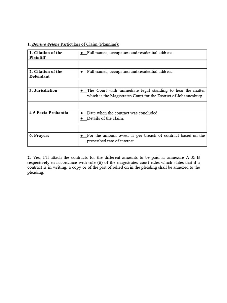 Plaintiff's Claim Against Defendant for Debt | PDF | Judiciaries | Private Law