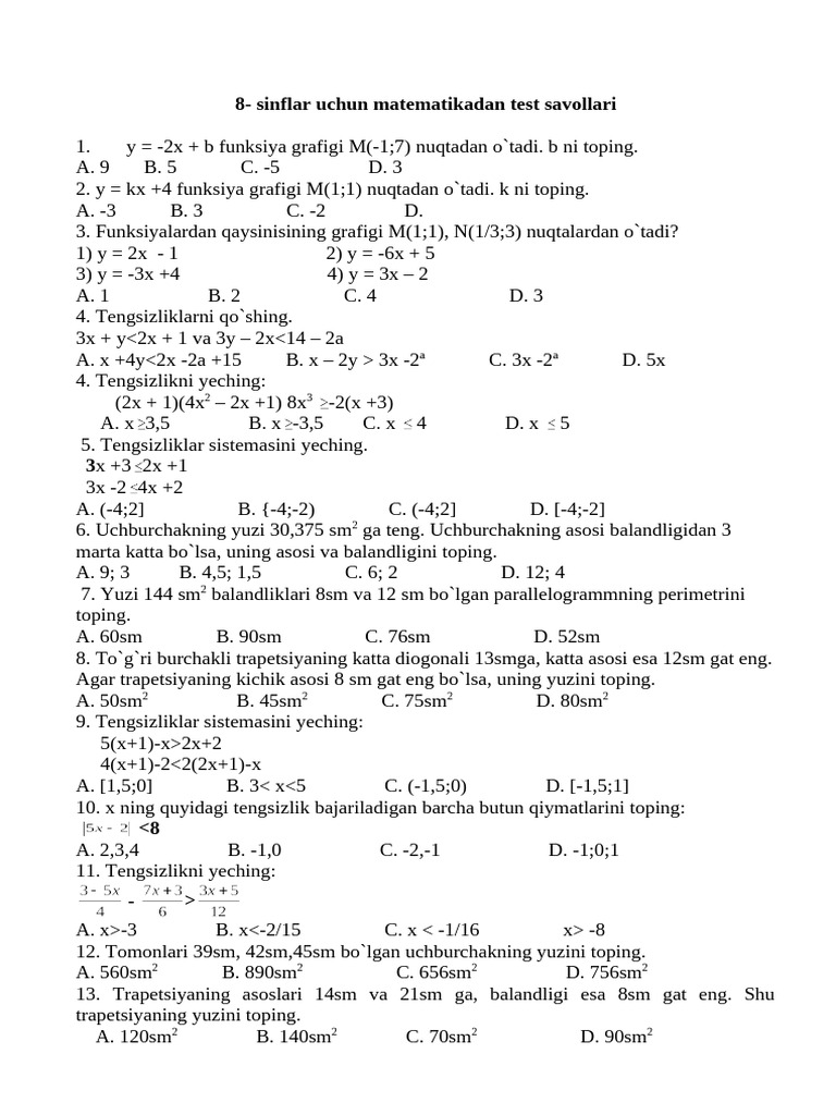 8 Sinf Matematika2 | PDF