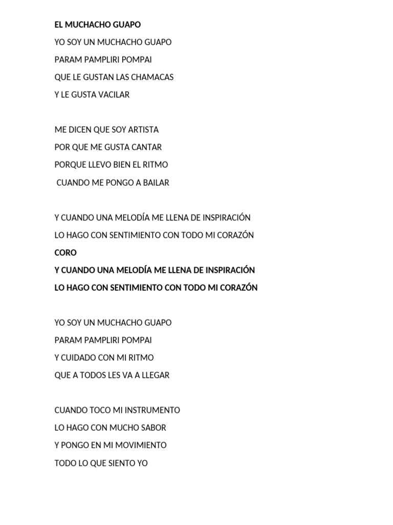 El Muchacho Guapo: Letra y Ritmo | PDF