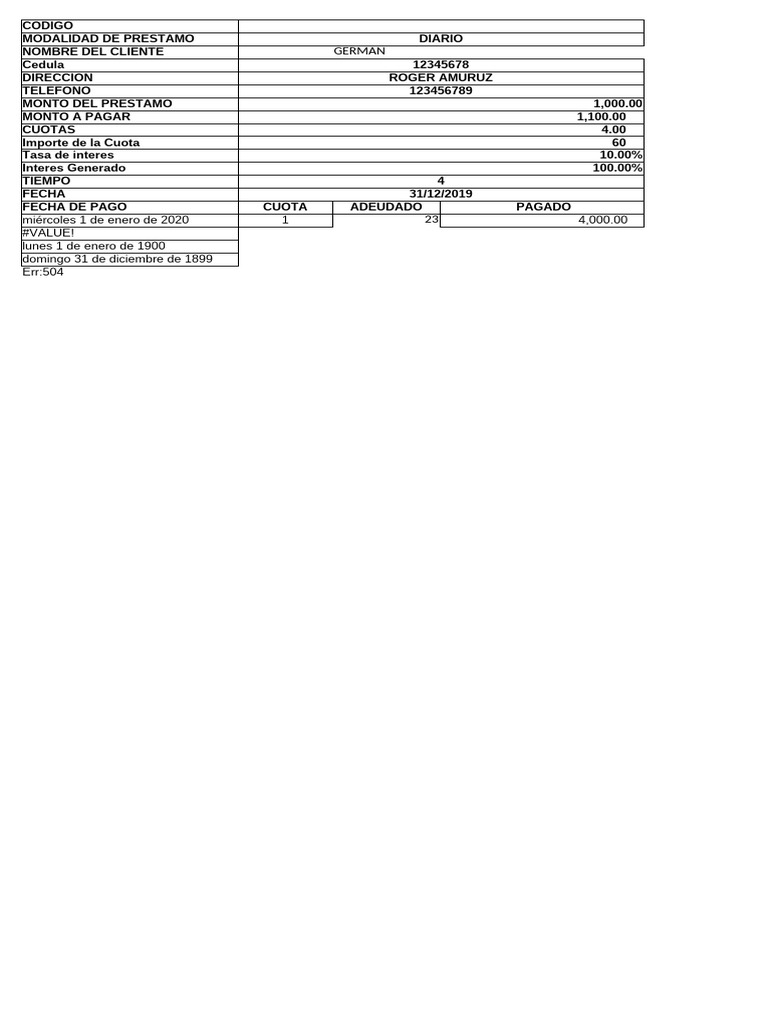 Plantilla Excel Prestamo Dinero Avanzado o Paga | PDF | Interés | Dinero