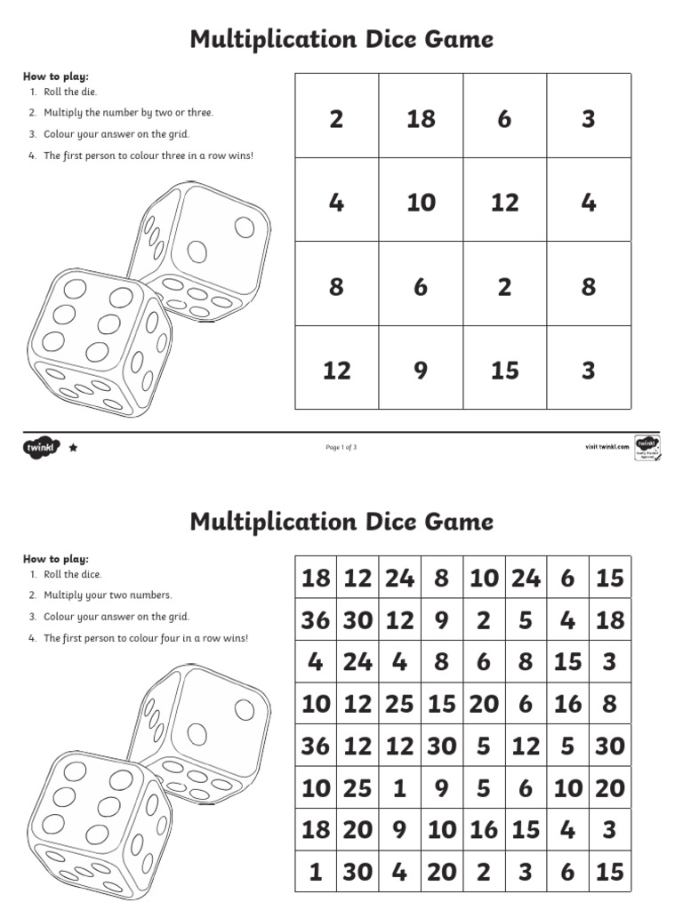 Multiplication Dice Game Activity Sheet | PDF | Multiplication | Arithmetic