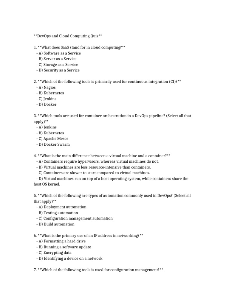 DevOps_Quiz_Plain | PDF | Cloud Computing | Software As A Service