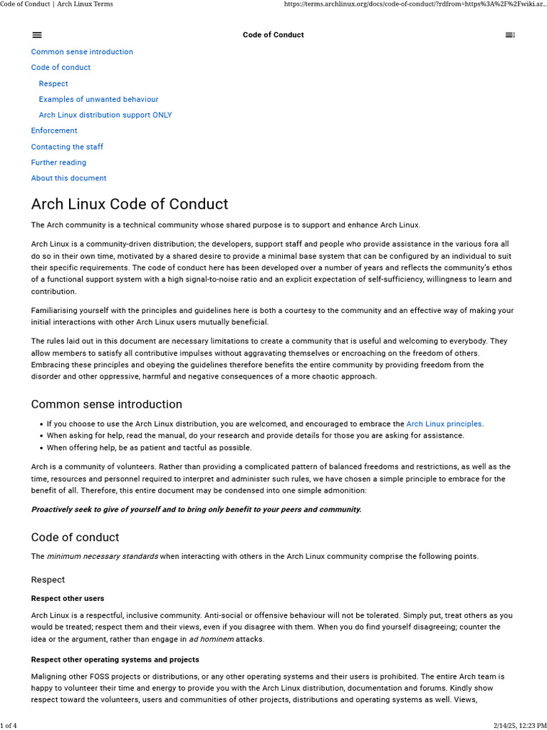 Code of Conduct - Arch Linux Terms | PDF | Internet Forum | Spamming