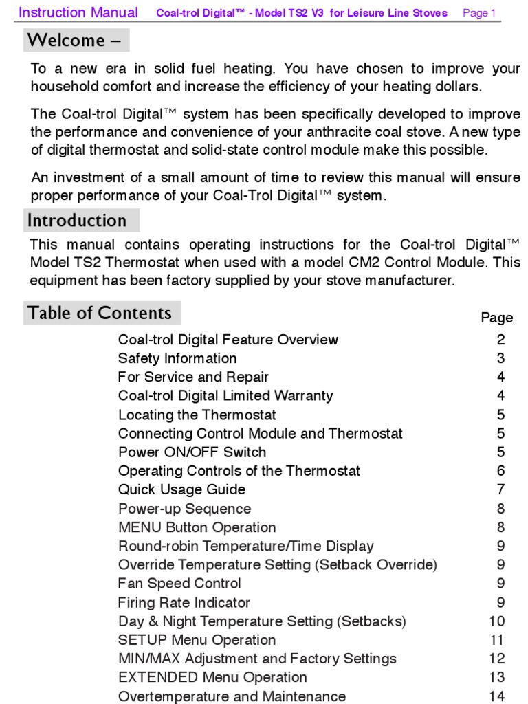Coal-Trol TS2-OEM V3x LL | PDF | Thermostat | Stove