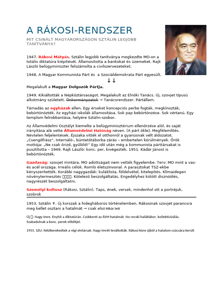 A Rákosi-Rendszer | PDF
