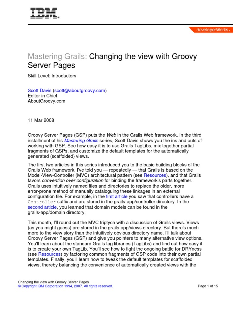 Mastering Grails - Changing The View With Groovy | PDF | Java Server Faces | Html Element