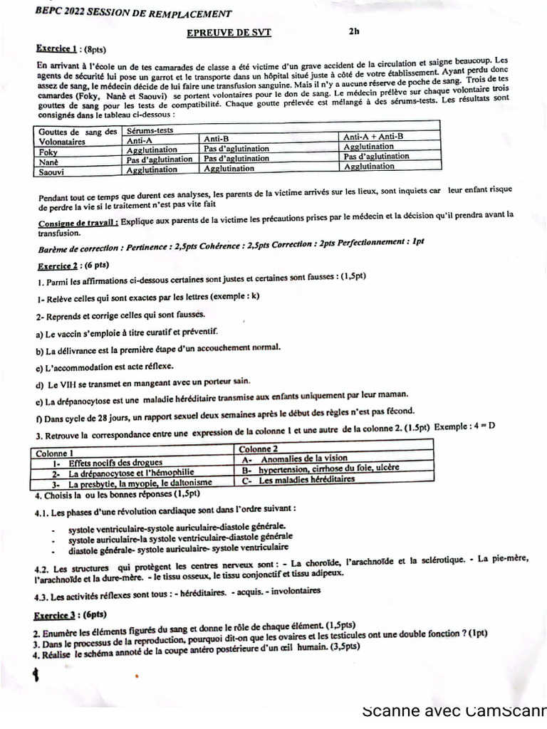 Bepc 2022 SVT Remplacement | PDF