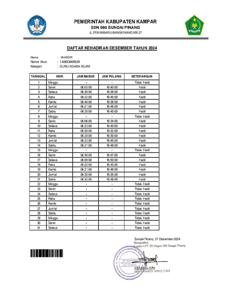 Absen Desember | PDF