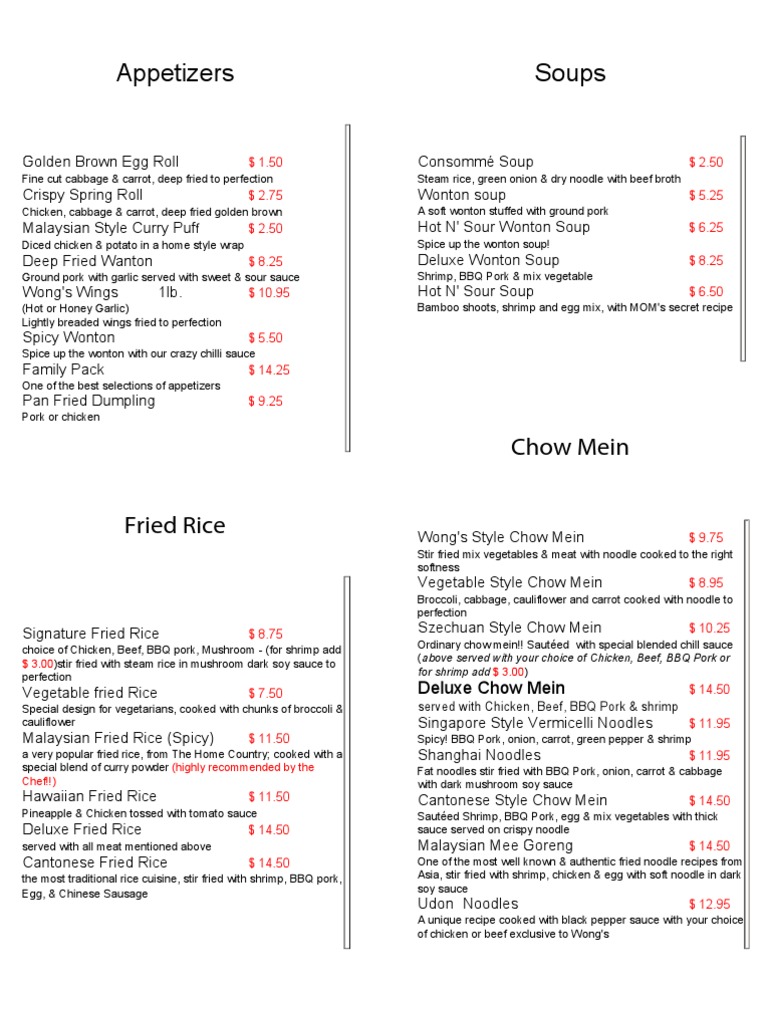Wongs Menu Online Final | PDF | Curry | Cantonese Cuisine