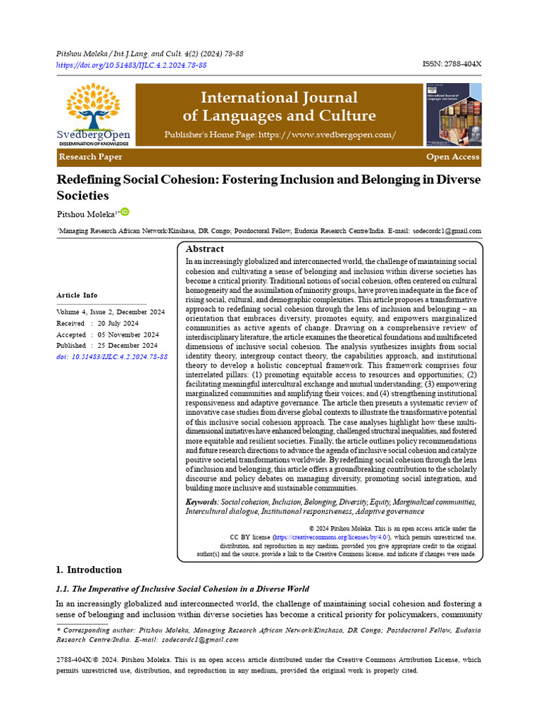 Redefining Social Cohesion: Fostering Inclusion and Belonging in ...