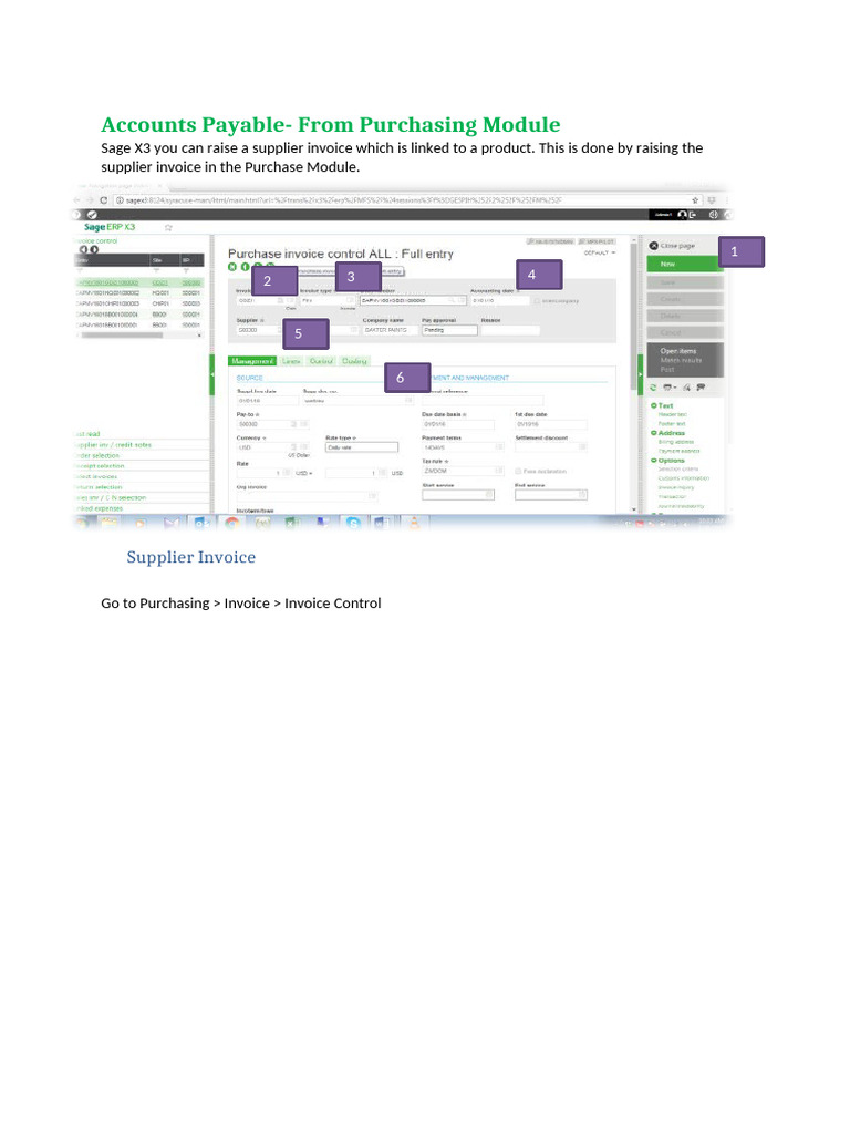 Sage X3 Accounts Payable - From Purchasing Module | PDF | Invoice | Accounts Payable