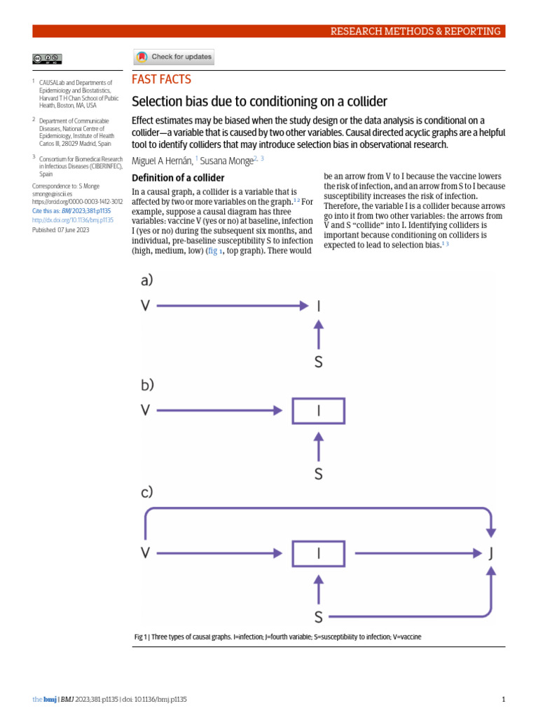 Selection Bias Due To Conditioning On A Collider | PDF | Confounding | Causality