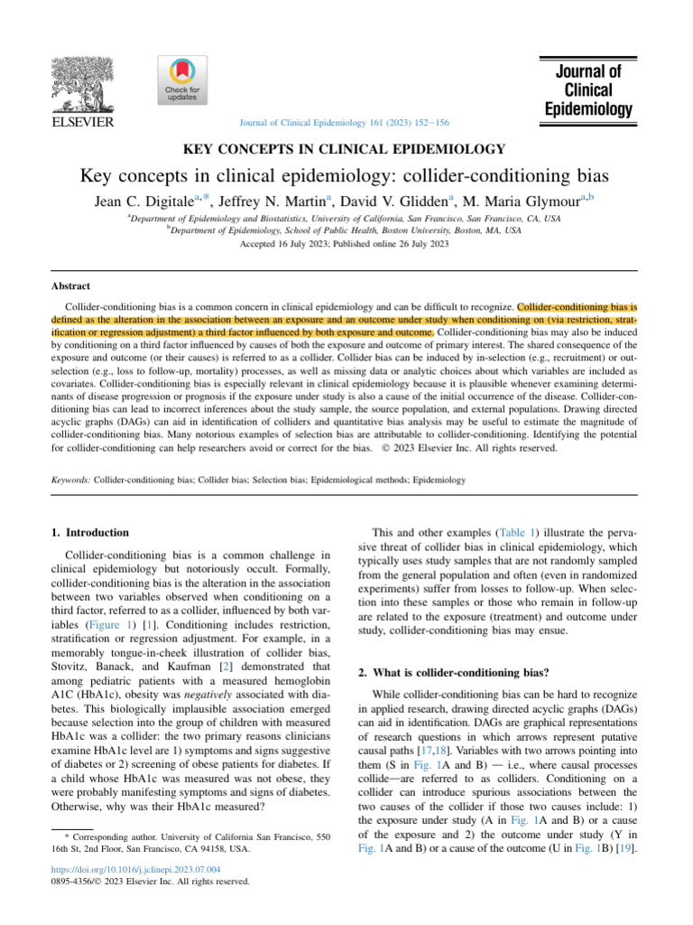 Key Concepts in Clinical Epidemiology - Collider-Conditioning Bias ...