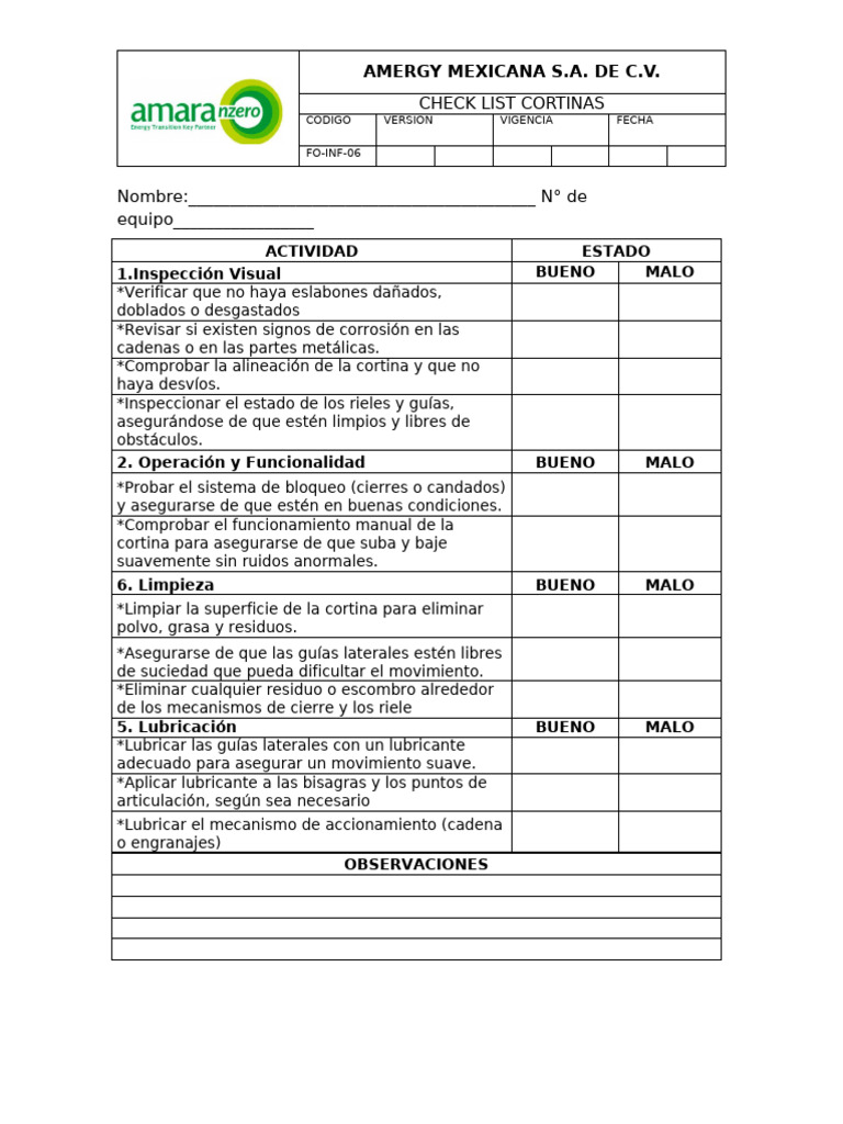 Fo-Inf-06 Check List Cortinas | PDF
