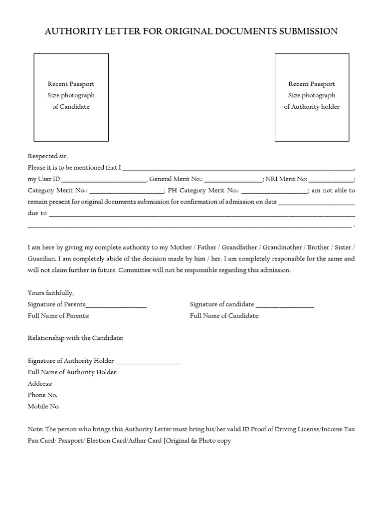 Authority Letter For Original Documents Submission | PDF