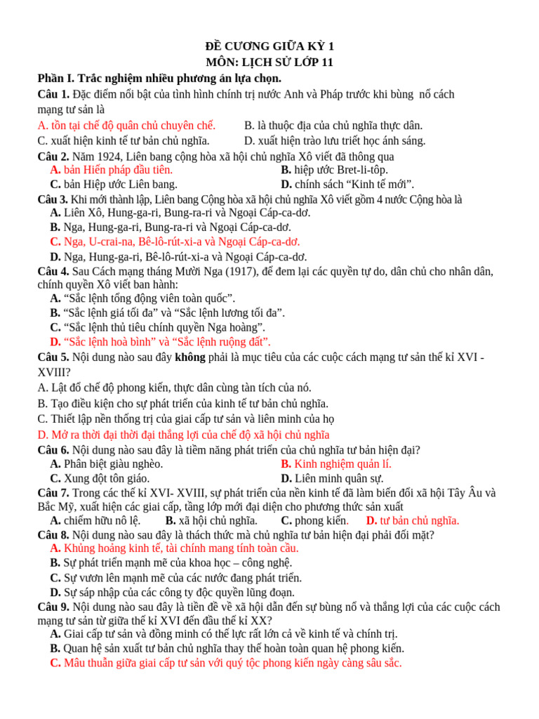 ĐỀ CƯƠNG GKI 11 - CÓ Đ.A (2024-2025) | PDF