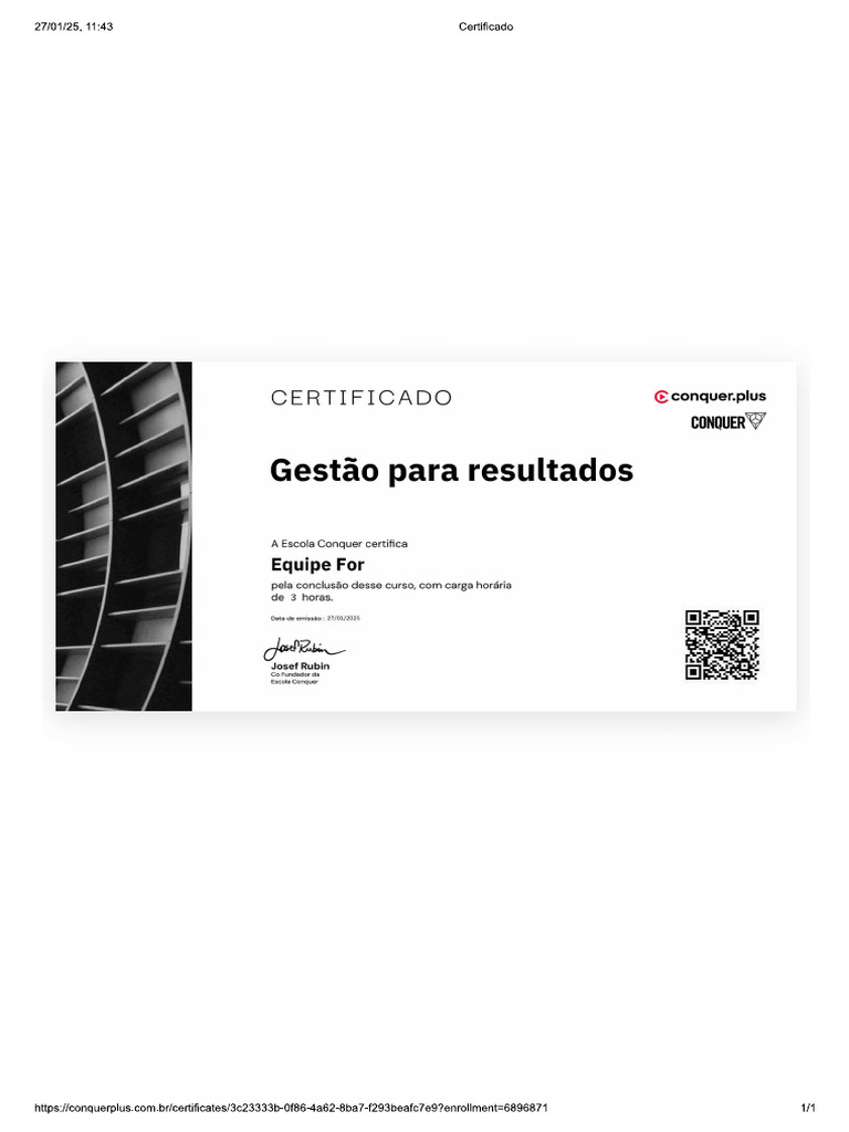 Certificado Conquer - Gestão para Resultados - 3h | PDF