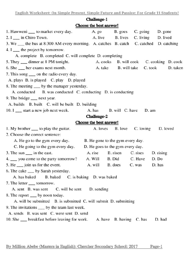 English Worksheet For Grade 11 | PDF