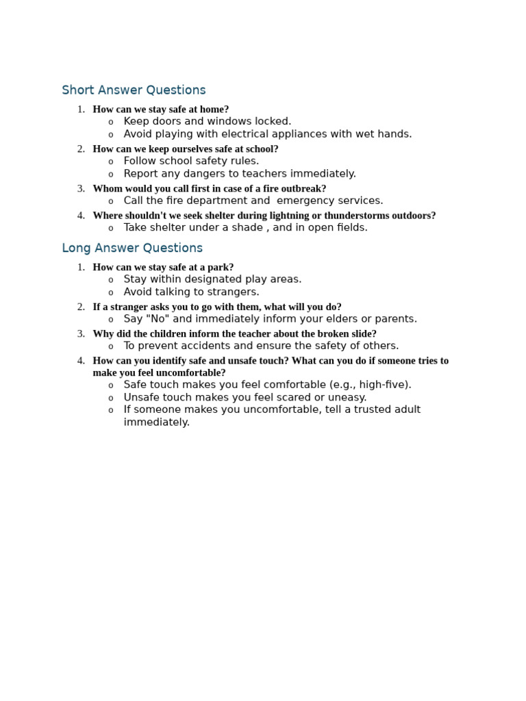 Being Safe Question Answers | PDF