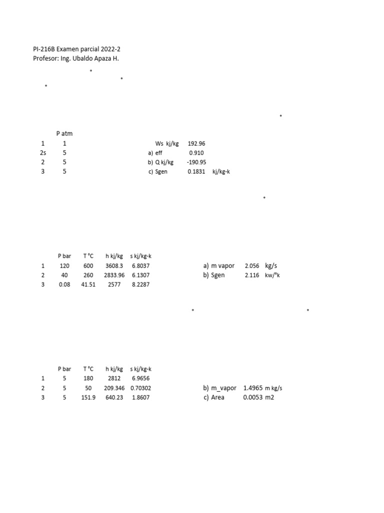 Solucion Ex parcialPI216 2022 2 | PDF | Turbina | Calor