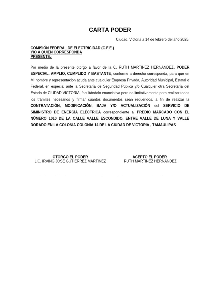 Carta Poder Cfe 3 | PDF