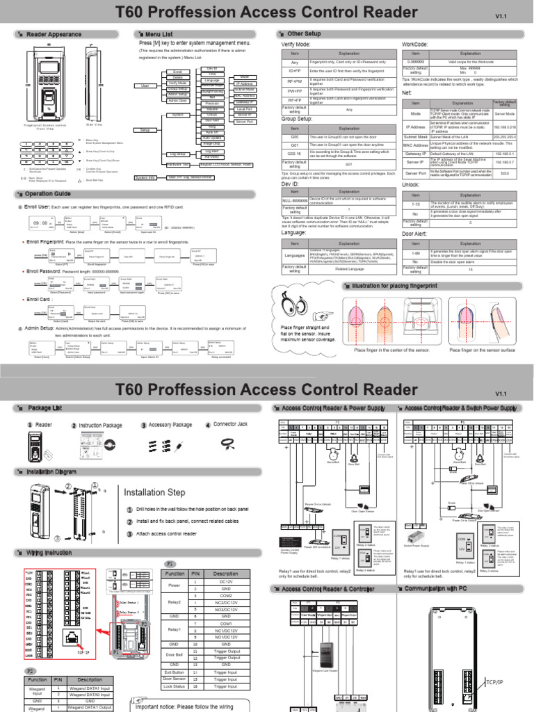 T60 Operation Guide - V1.1 | PDF | Ip Address | Access Control