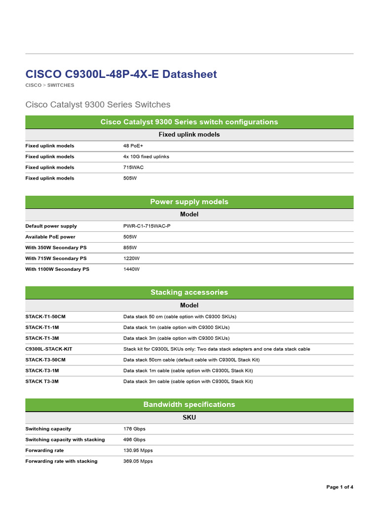 Cisco C9300L-48P-4X-E Datasheet | PDF | Power Supply | Electronics