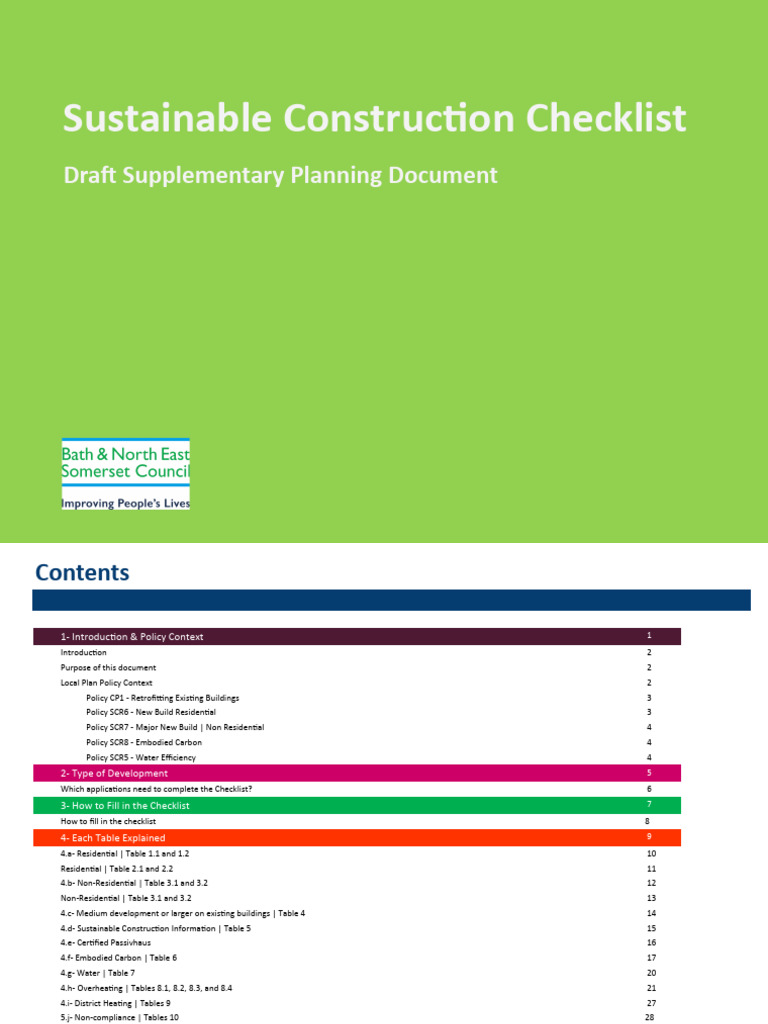 E3341 - Appendix 1 - Draft Sustainable Construction Checklist SPD | PDF | Renewable Energy ...