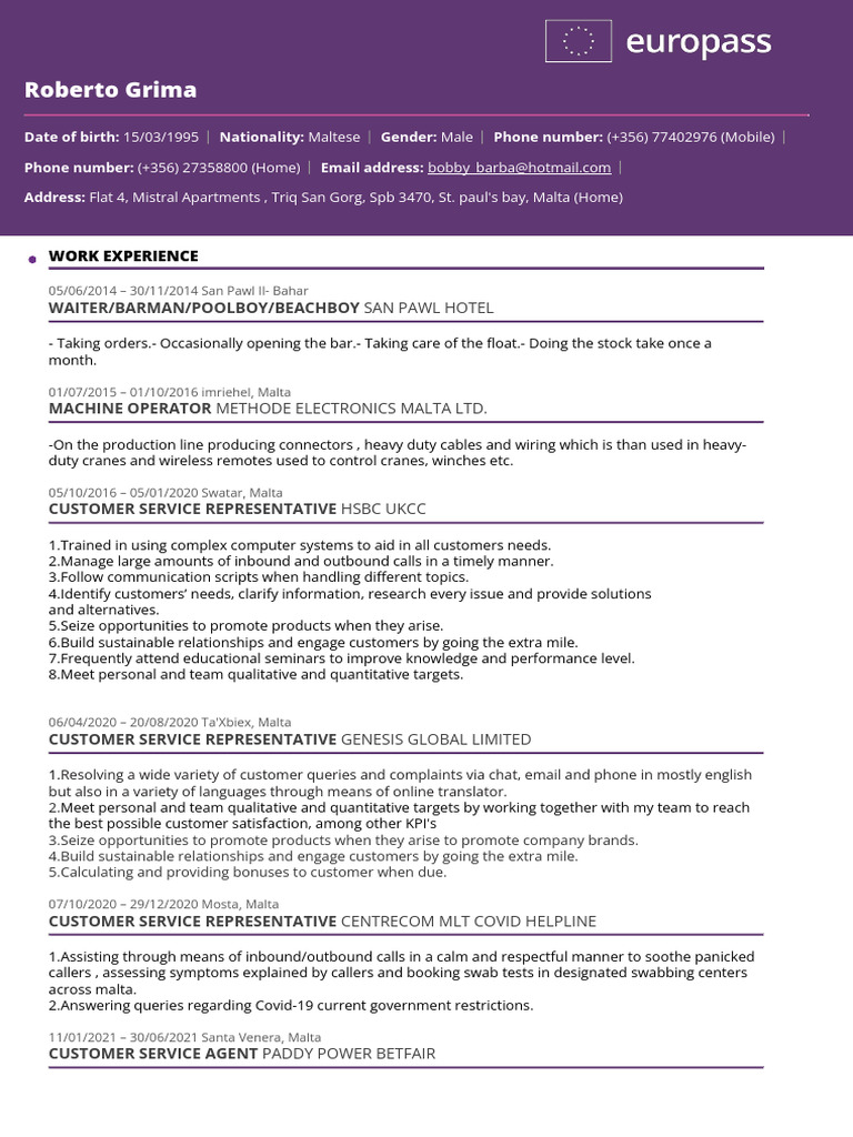 Curriculum Vitae Rob | PDF
