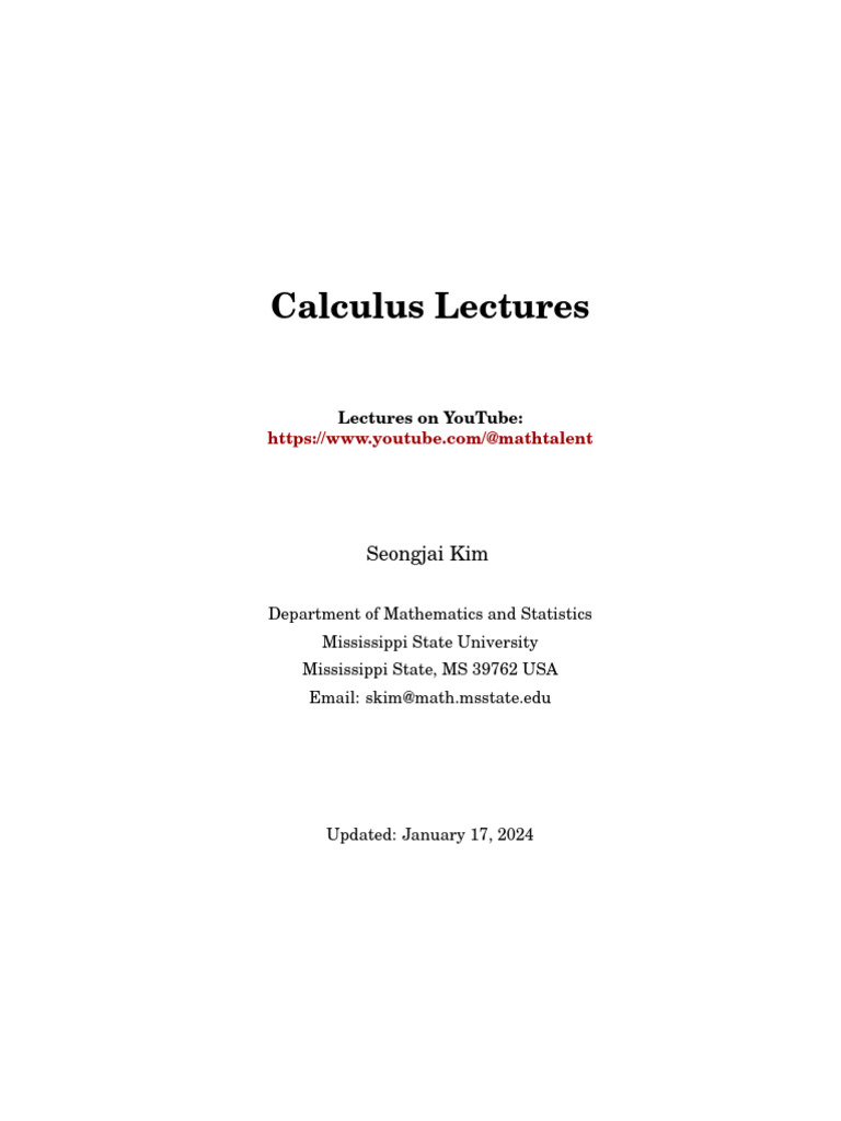 Calculus-Lectures Seongjai Kim | PDF | Function (Mathematics) | Derivative